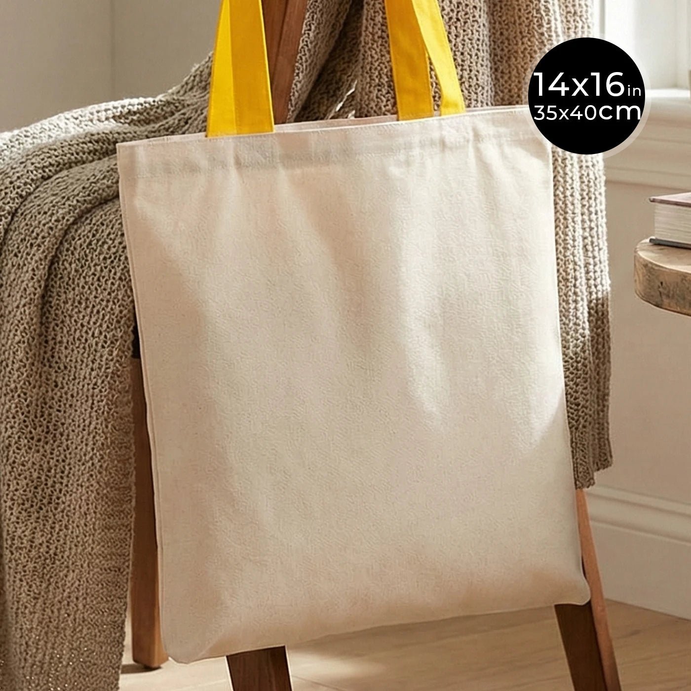Canvas Purse with Yellow Handles - 10 oz | 14" x 16" Tote Bag