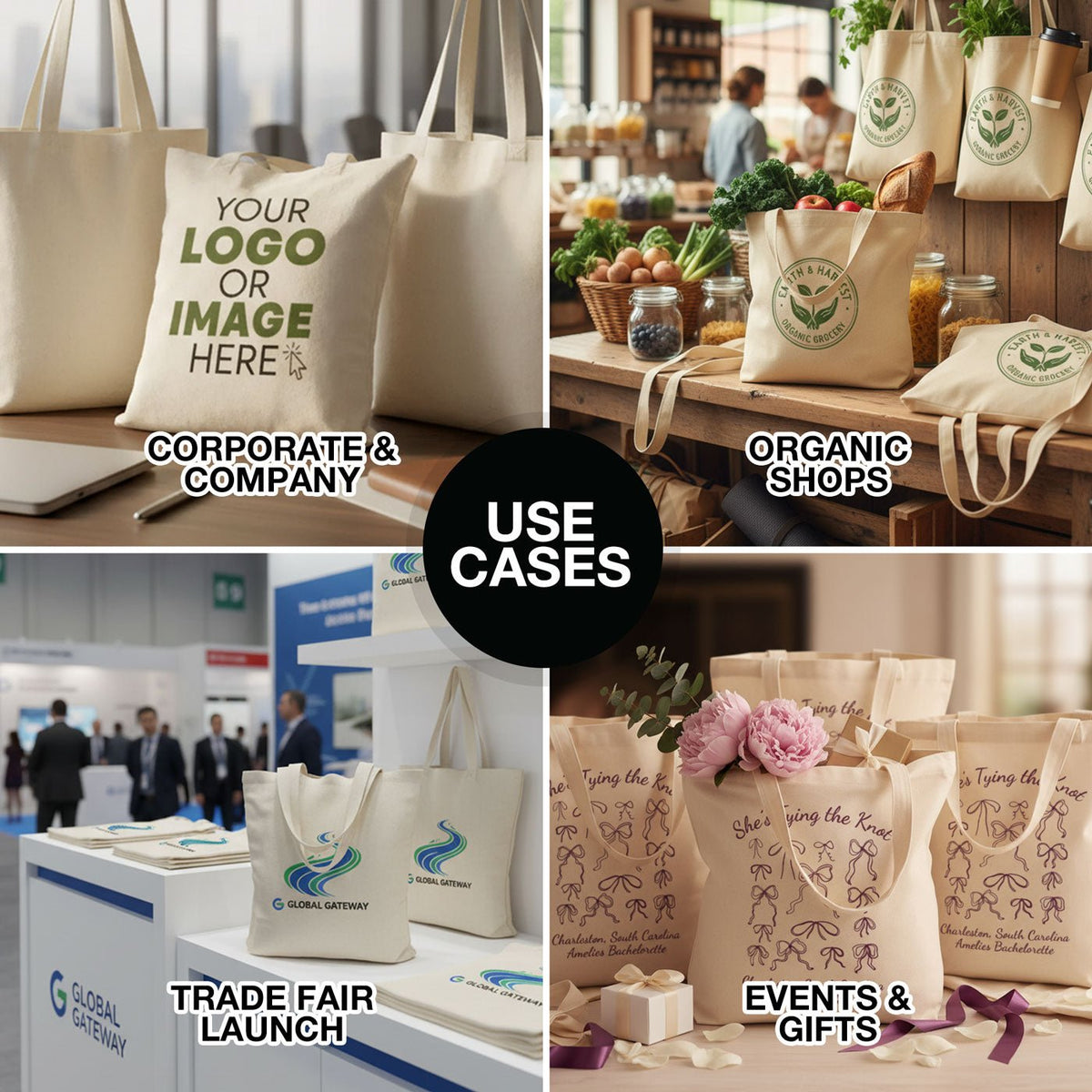 Custom Tote Bags With Logo – 6 oz Cotton Fabric Weight, Reusable