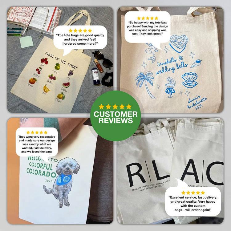 Custom Tote Bags With Logo – 6 oz Cotton Fabric Weight, Reusable