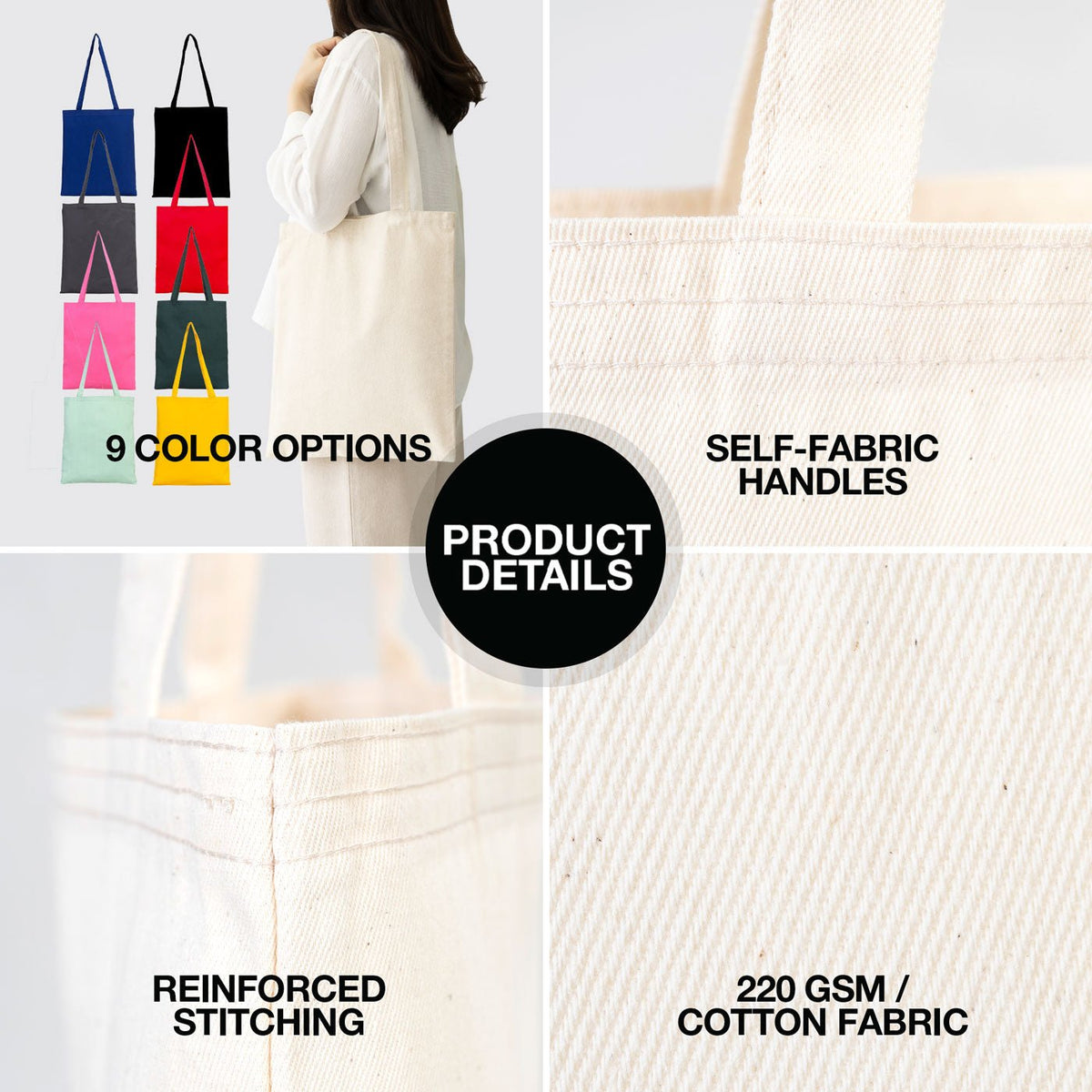 Custom Tote Bags With Logo – 6 oz Cotton Fabric Weight, Reusable