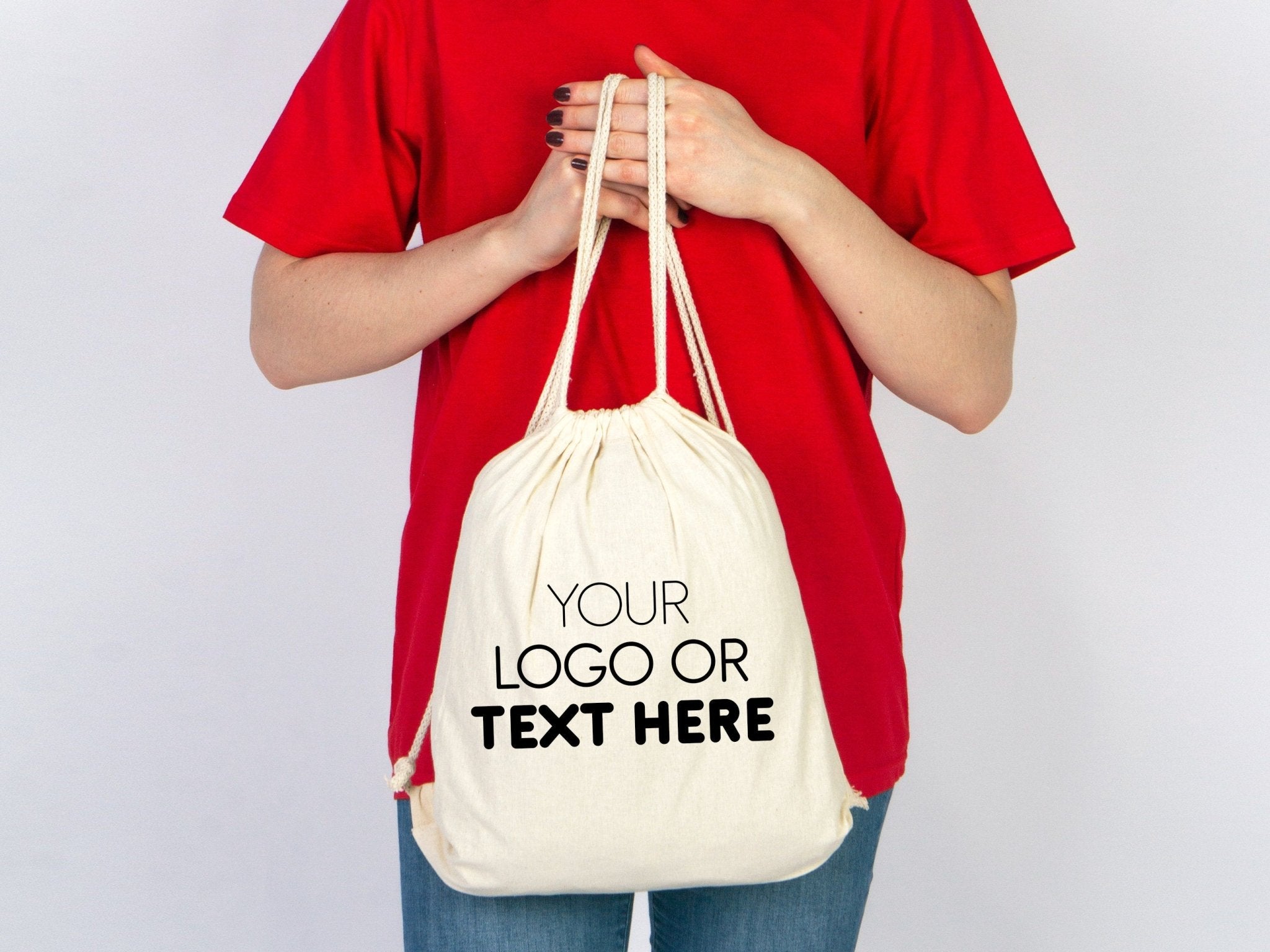 Personalized Cotton Drawstring Backpack, 8oz Canvas Bag