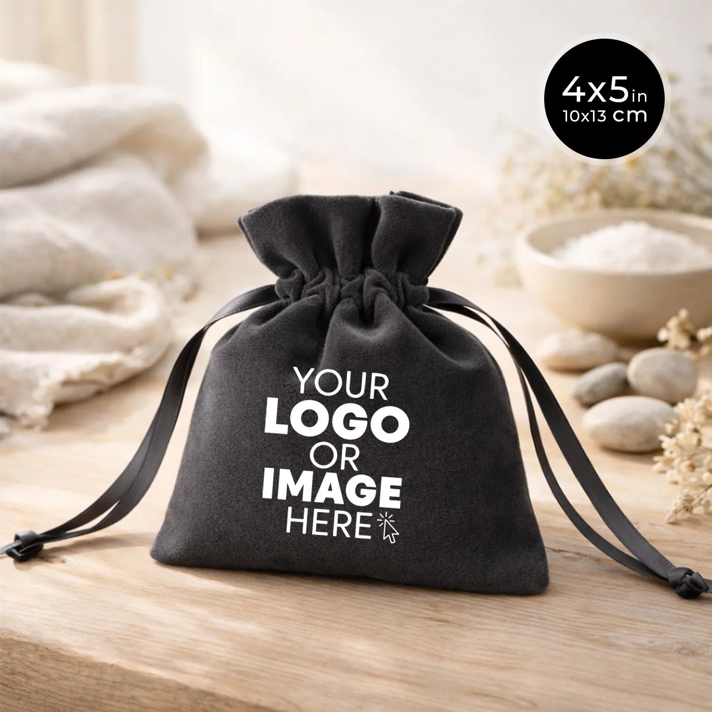 Personalized Velvet Drawstring Pouch – Anthracite – 4" x 5"